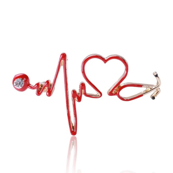 Source Unknown | Jewelry | Very Cool Red Enamel Crystal Ecg Medical ...